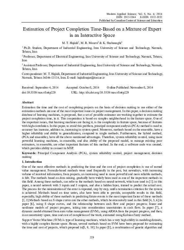 (PDF) Estimation of Project Completion Time-Based on a Mixture of ...