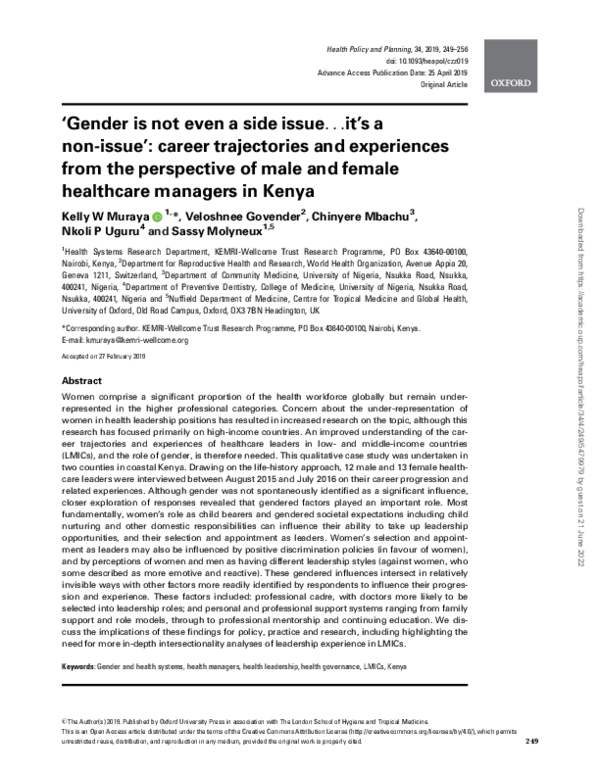 (PDF) ‘Gender is not even a side issue…it’s a non-issue’: career ...