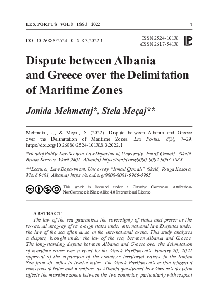 (PDF) Dispute between Albania and Greece over the Delimitation of Maritime Zones