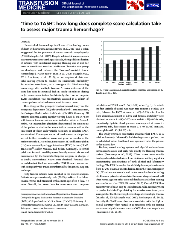 (PDF) ‘Time to TASH’: how long does complete score calculation take to ...
