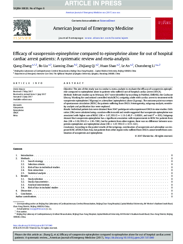 (PDF) Efficacy of vasopressin-epinephrine compared to epinephrine alone for out of hospital ...