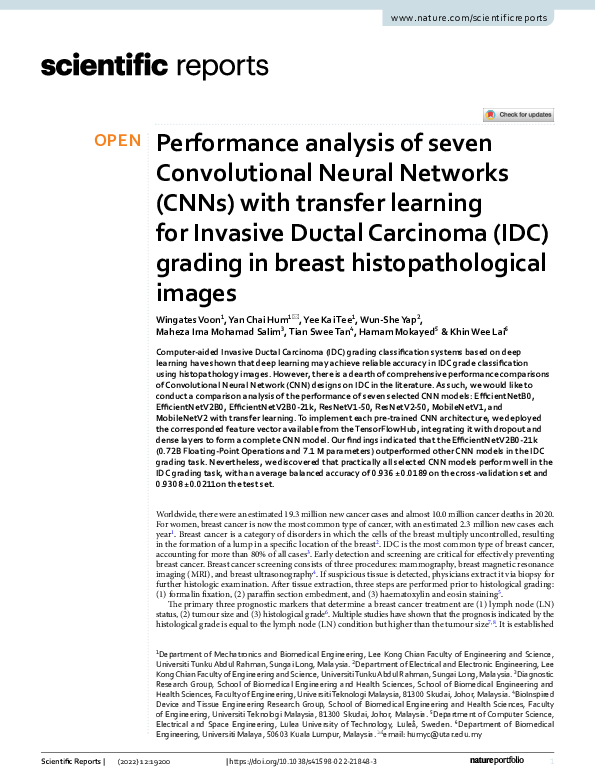 (PDF) Performance analysis of seven Convolutional Neural Networks (CNNs) with transfer learning ...