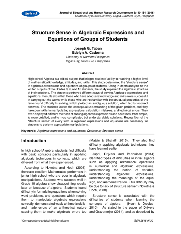 (PDF) Structure Sense in Algebraic Expressions and Equations of Groups ...