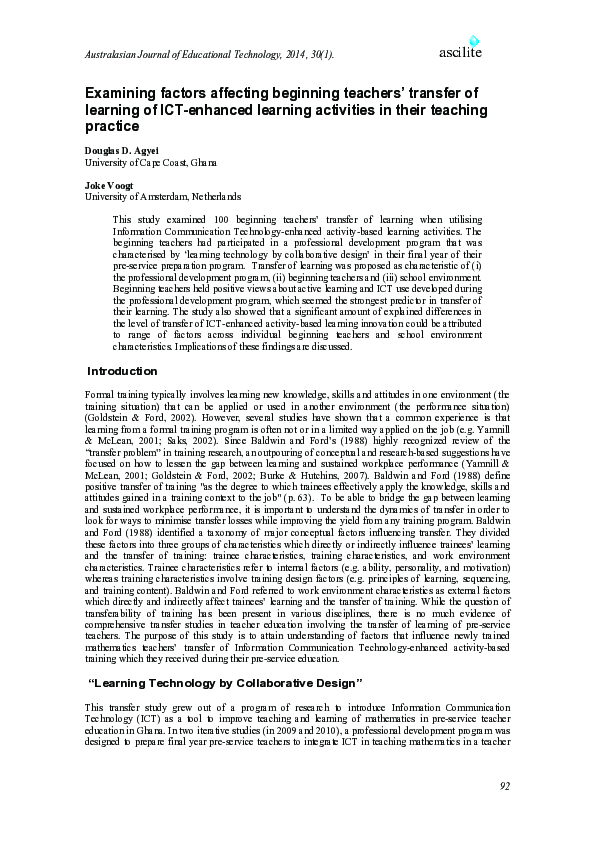 (PDF) Examining factors affecting beginning teachers’ transfer of learning of ICT-enhanced ...