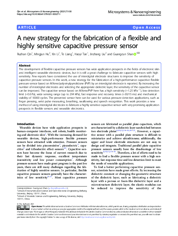(PDF) A new strategy for the fabrication of a flexible and highly sensitive capacitive pressure ...