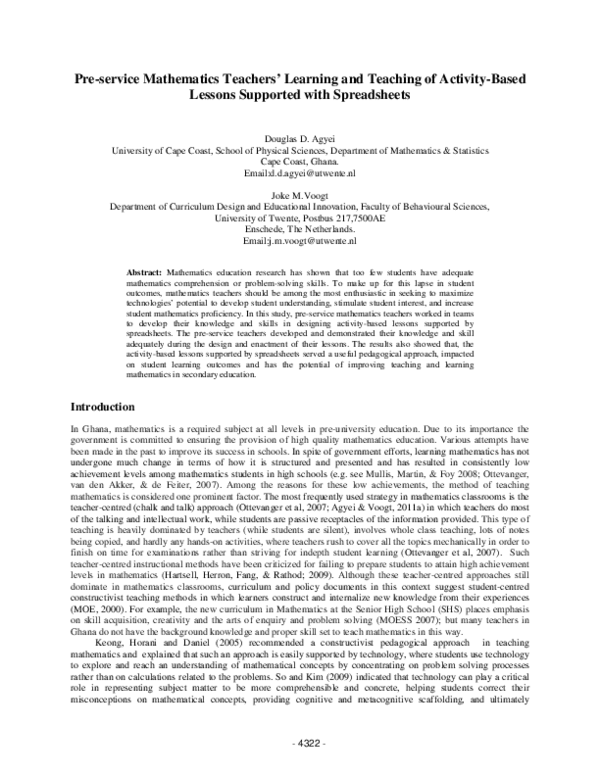 (PDF) Pre-service mathematics teachers’ learning and teaching of activity-based lessons ...