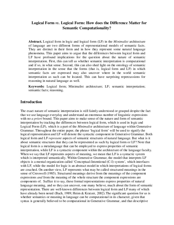 (PDF) Logical Form vs. Logical Form: How Does the Difference Matter for ...