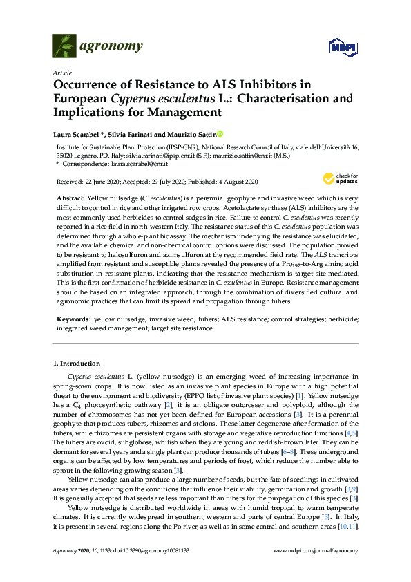 (PDF) Occurrence of Resistance to ALS Inhibitors in European Cyperus ...