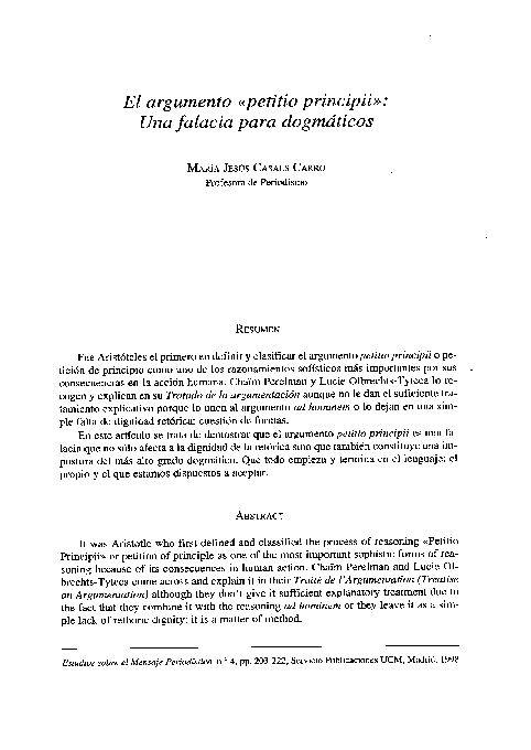 (PDF) El argumento «Petitio Principii»: Una falacia para dogmáticos