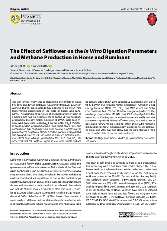(PDF) The Effect of Safflower on the In Vitro Digestion Parameters and ...
