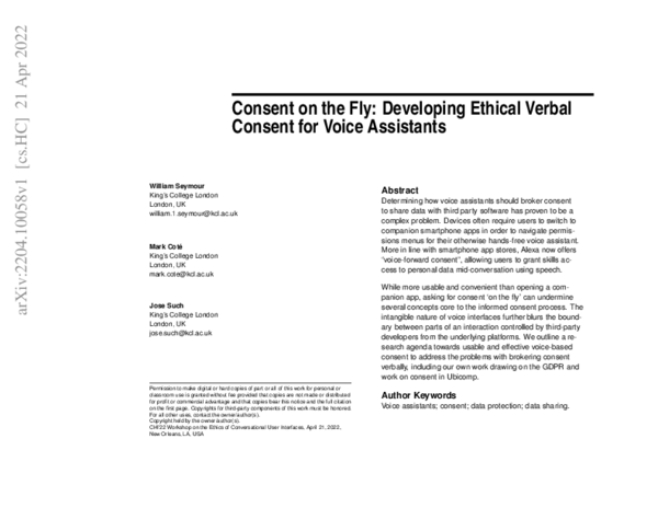 (PDF) Consent on the Fly: Developing Ethical Verbal Consent for Voice ...