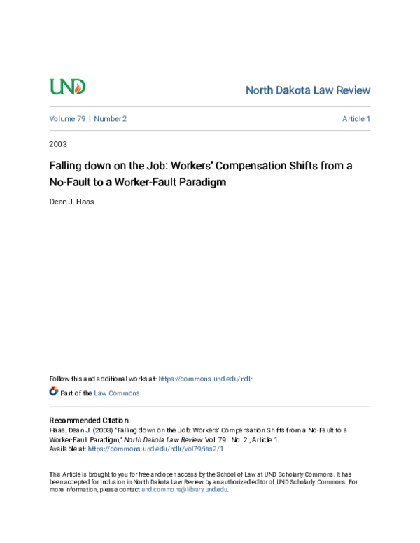 (PDF) Falling down on the Job: Workers\u27 Compensation Shifts from a ...