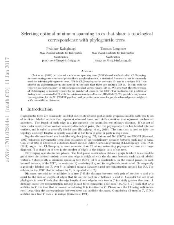 (PDF) Selecting optimal minimum spanning trees that share a topological correspondence with ...