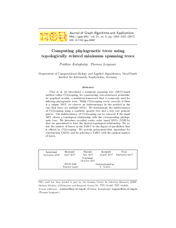 (PDF) Computing phylogenetic trees using topologically related minimum spanning trees