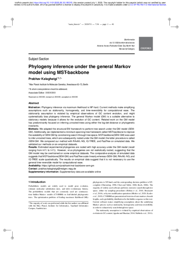 (PDF) Phylogeny inference under the general Markov model using MST-backbone