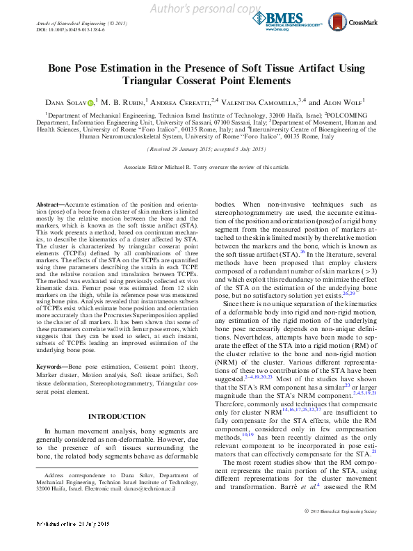 Pdf Bone Pose Estimation In The Presence Of Soft Tissue Artifact Using Triangular Cosserat