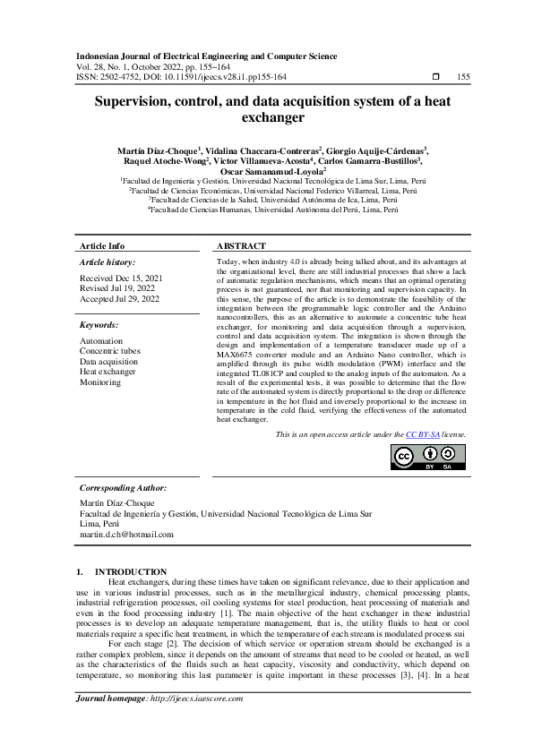 (PDF) Supervision, control, and data acquisition system of a heat exchanger