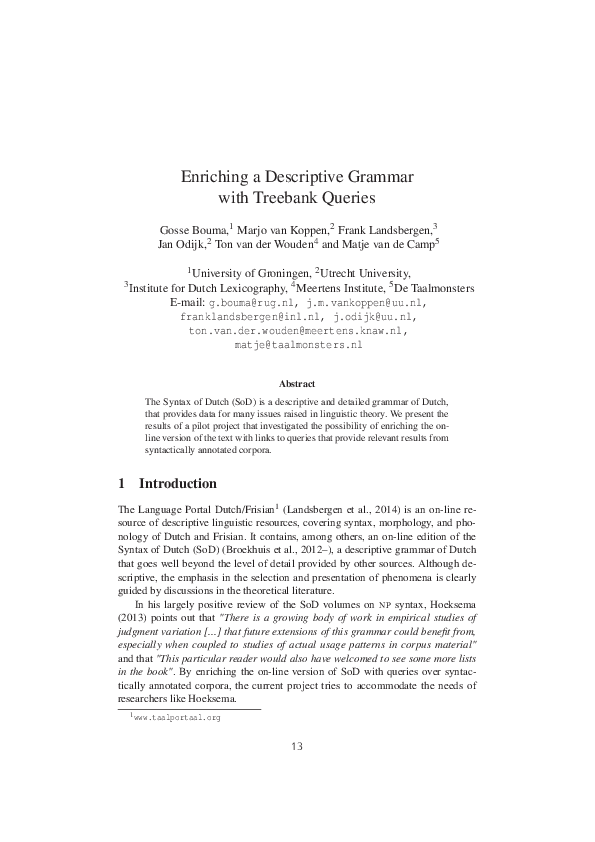 (PDF) Enriching a Descriptive Grammar with Treebank Queries