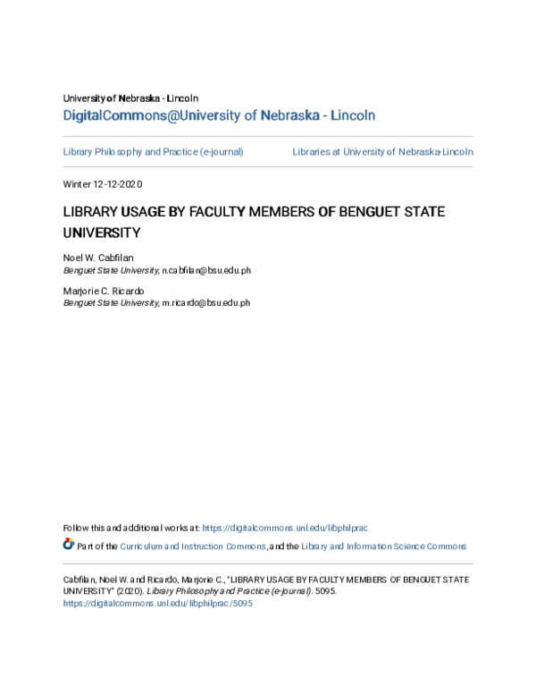 (PDF) Library Usage by Faculty Members of Benguet State University
