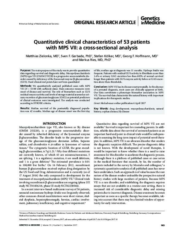 (PDF) Quantitative clinical characteristics of 53 patients with MPS VII ...