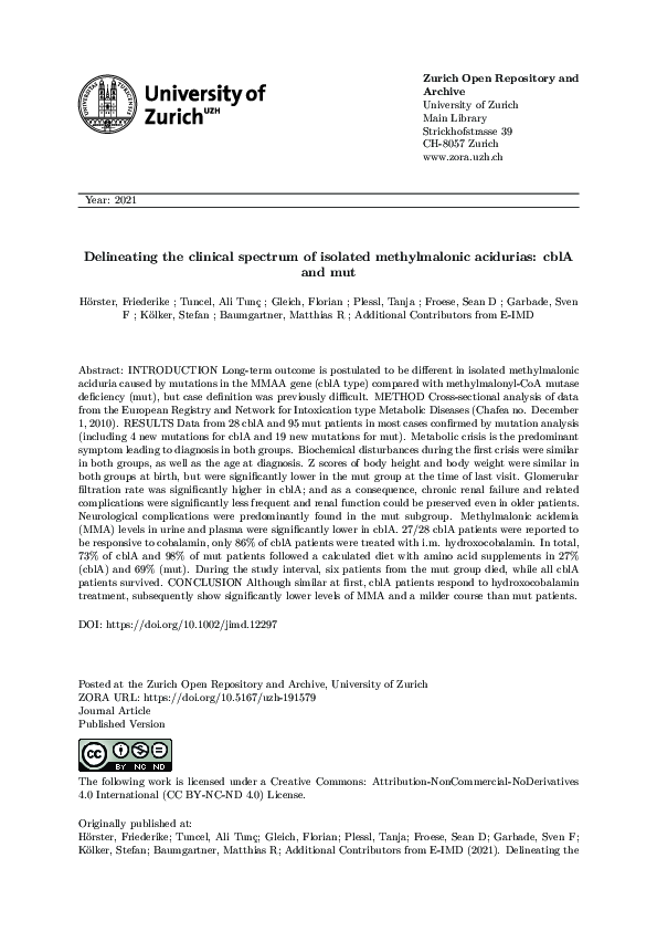 (PDF) Delineating the clinical spectrum of isolated methylmalonic ...