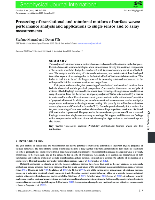 (PDF) Processing of translational and rotational motions of surface ...