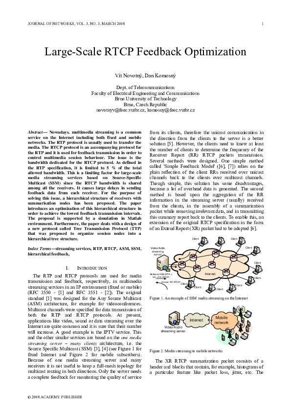 (PDF) Large-Scale RTCP Feedback Optimization | Vit Novotny - Academia.edu