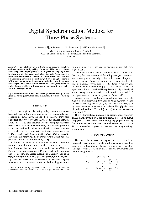 (PDF) Digital Synchronization Method for Three Phase Systems