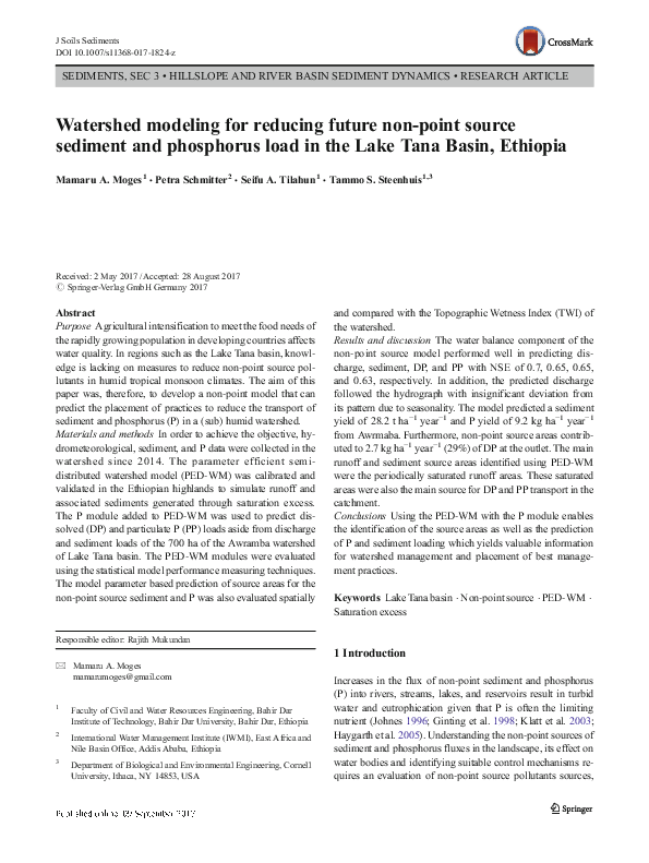 (PDF) Watershed modeling for reducing future non-point source sediment and phosphorus load in ...
