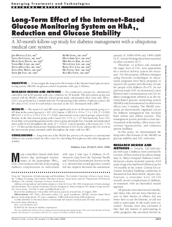 (PDF) Long-Term Effect of the Internet-Based Glucose Monitoring System ...