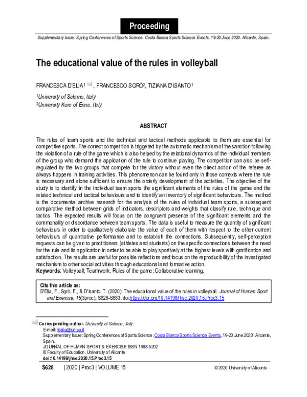 (PDF) The educational value of the rules in volleyball