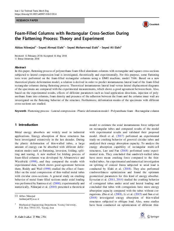 (PDF) Foam-Filled Columns with Rectangular Cross-Section During the ...