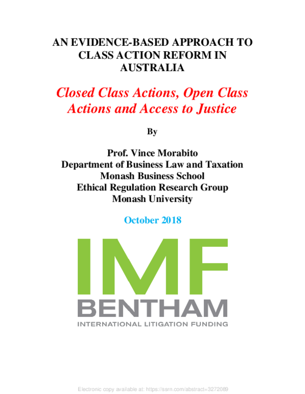 (PDF) An Evidence-Based Approach to Class Action Reform in Australia ...