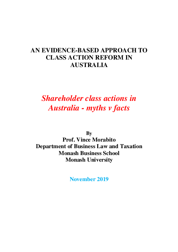 (PDF) Shareholder Class Actions in Australia – Myths v Facts