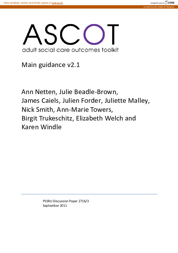 (PDF) ASCOT adult social care outcomes toolkit: main guidance v2. 1