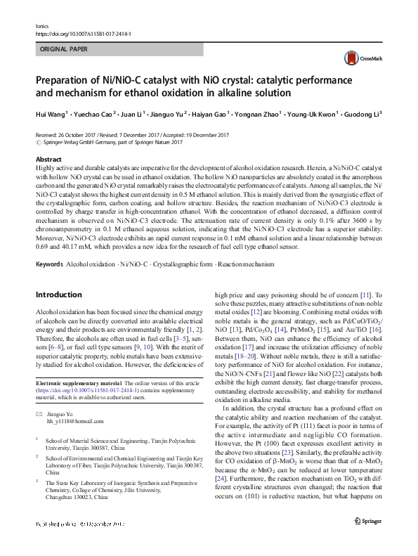 (PDF) Preparation of Ni/NiO-C catalyst with NiO crystal: catalytic ...