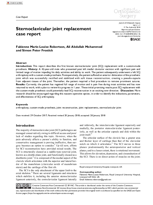 (PDF) Sternoclavicular joint replacement case report