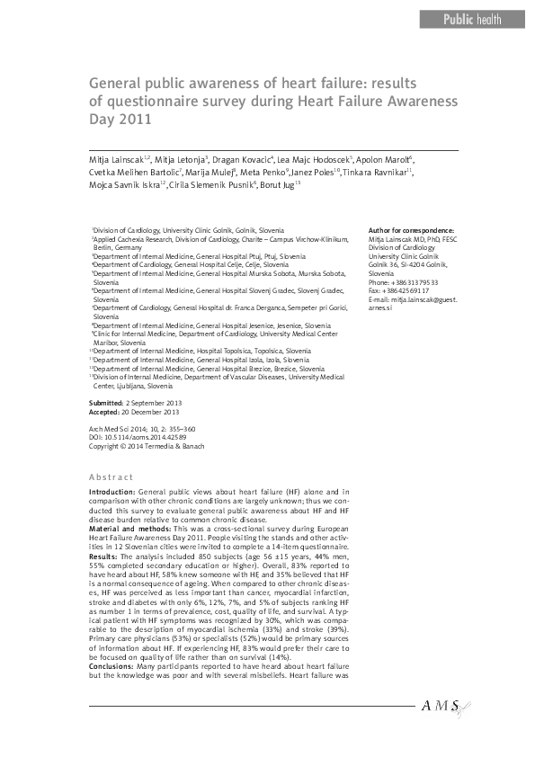 (PDF) Public health General public awareness of heart failure: results ...