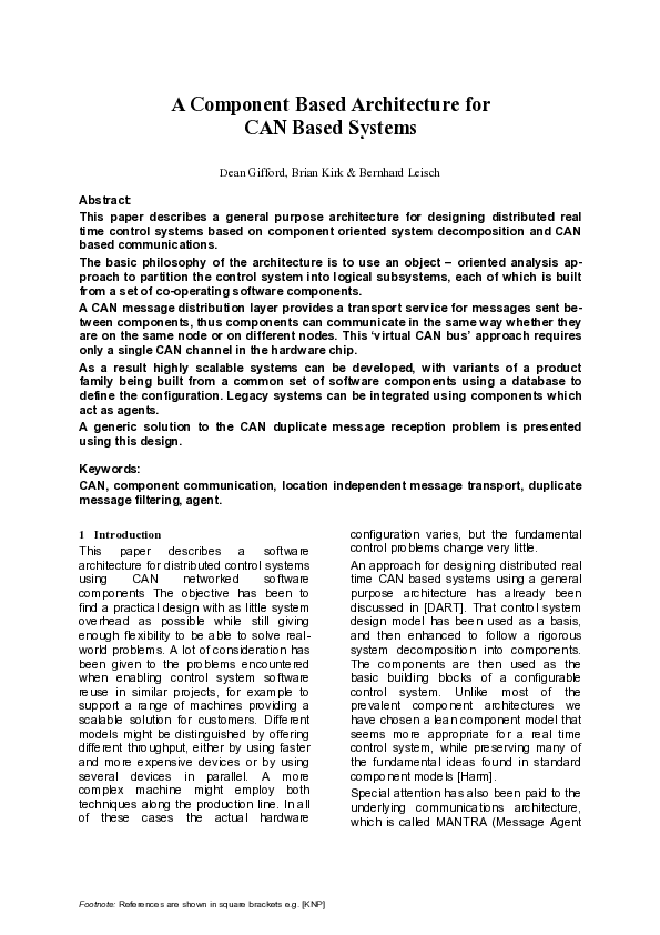 (PDF) A Component Based Architecture for CAN Based Systems | Bernhard Leisch - Academia.edu