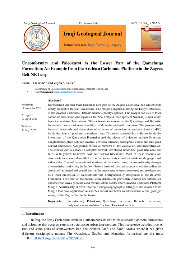 (PDF) Unconformity and Paleokarst in the Lower Part of the Qamchuqa ...