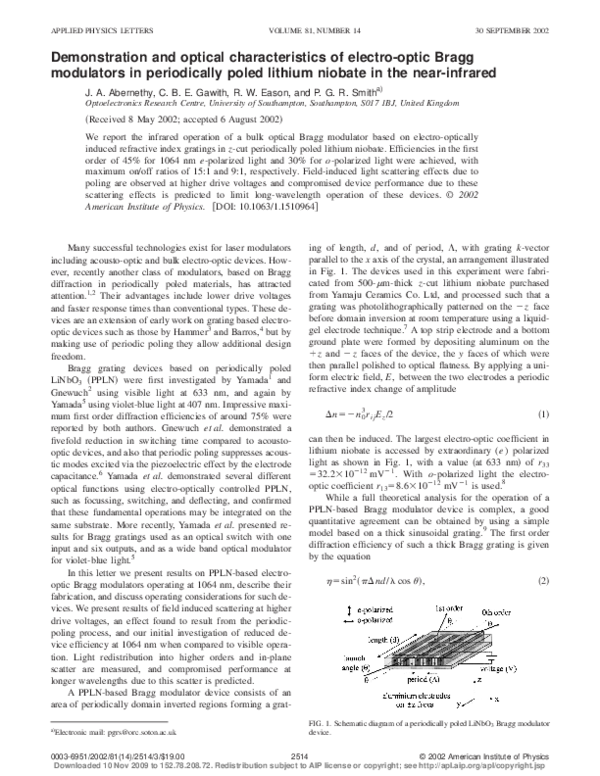 (PDF) Demonstration and optical characteristics of electro-optic Bragg modulators in ...