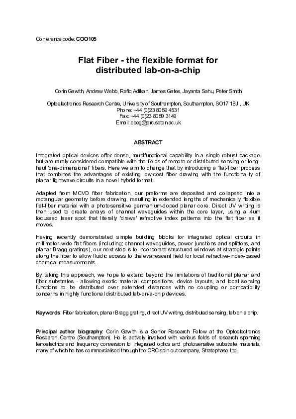 (PDF) Flat fiber: the flexible format for distributed lab-on-a-chip