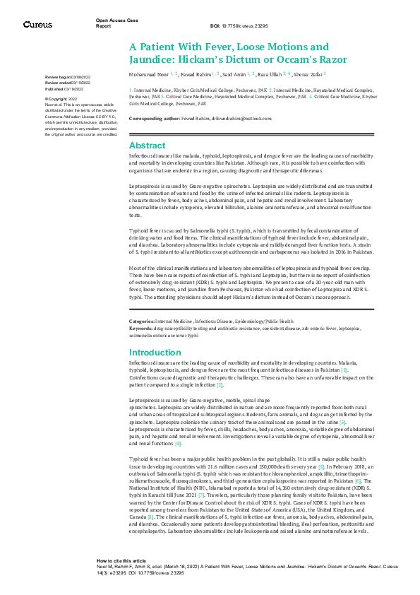(PDF) A Patient With Fever, Loose Motions and Jaundice: Hickam’s Dictum ...