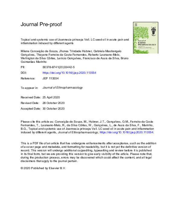 (PDF) Topical and systemic use of Joannesia princeps vell. LC seed oil ...