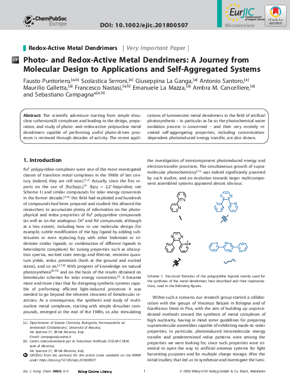 (PDF) Photo‐ and Redox‐Active Metal Dendrimers: A Journey from ...