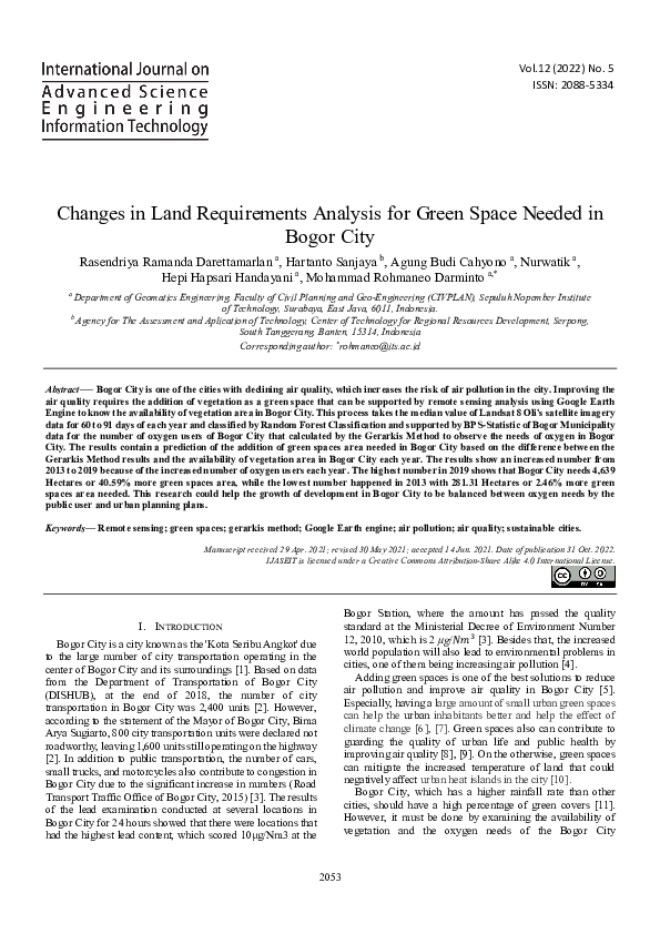 (PDF) Changes in Land Requirements Analysis for Green Space Needed in ...