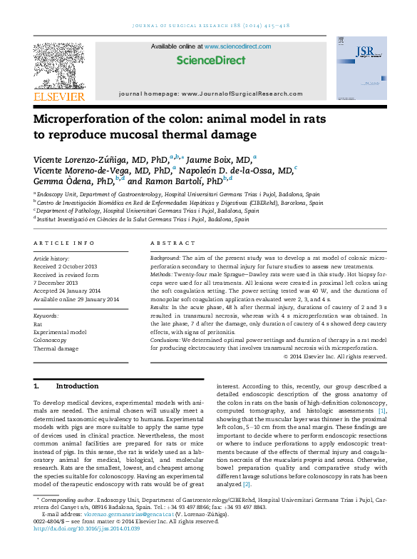 (PDF) Microperforation of the colon: animal model in rats to reproduce ...