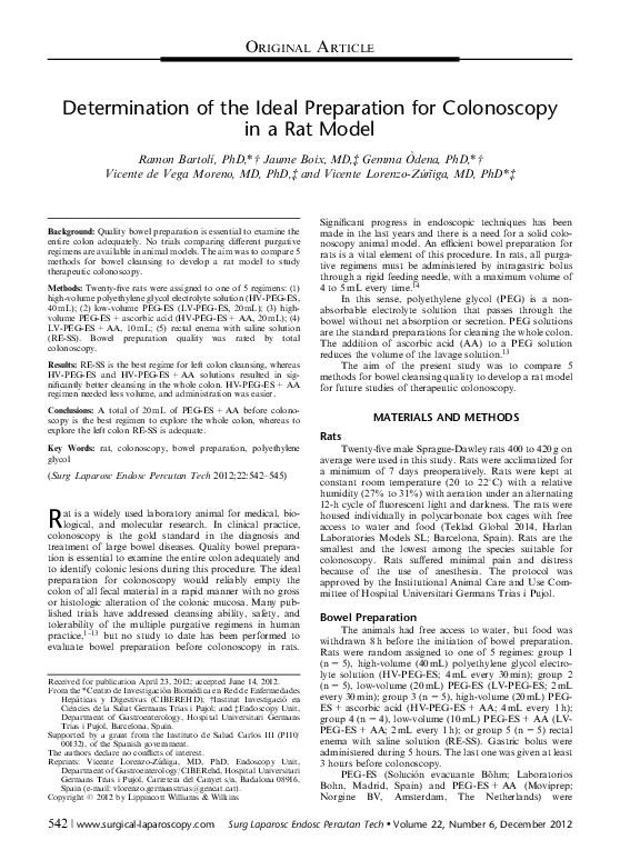(PDF) Determination of the Ideal Preparation for Colonoscopy in a Rat Model