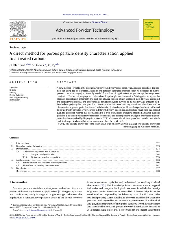 (PDF) A direct method for porous particle density characterization applied to activated carbons