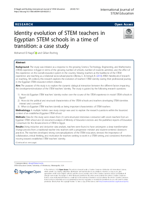 (PDF) Identity evolution of STEM teachers in Egyptian STEM schools in a ...